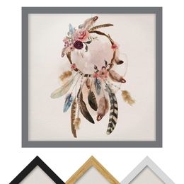 Bilderwelten Bild mit Rahmen - Quadrat Traumf&auml;nger mit Rosen und Federn