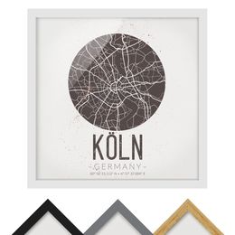 Bilderwelten Bild mit Rahmen Spr&uuml;che braun Shabby inkl. Rahmung - Stadtplan K&ouml;ln - Retro - K&ouml;ln Wohnzimmer Schlafzimmer
