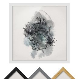 Bilderwelten Bild mit Rahmen Blumen grau Illustration Aquarell - Vollmondh&auml;schen - Deko Wohnzimmer Schlafzimmer