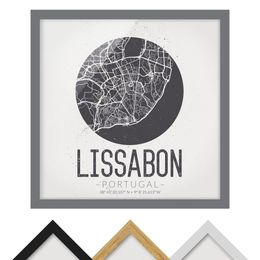 Bilderwelten Bild mit Rahmen - Quadrat Stadtplan Lissabon - Retro