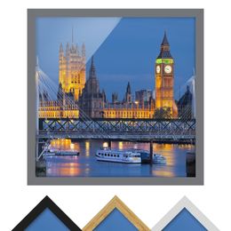 Bilderwelten Bild mit Rahmen - Quadrat Big Ben und Westminster Palace in London bei Nacht