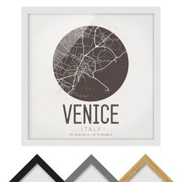 Bilderwelten Bild mit Rahmen Spr&uuml;che braun Illustration inkl. Rahmung - Stadtplan Venice - Retro - Italien Wohnzimmer Schlafzimmer
