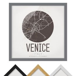 Bilderwelten Bild mit Rahmen - Quadrat Stadtplan Venice - Retro