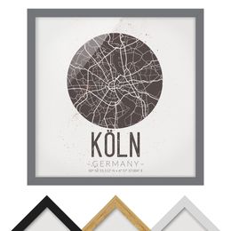 Bilderwelten Bild mit Rahmen - Quadrat Stadtplan K&ouml;ln - Retro
