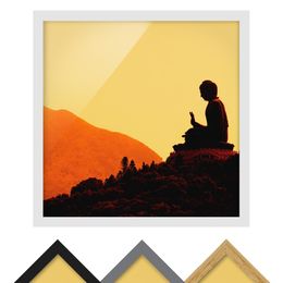 Bilderwelten Bild mit Rahmen Spirituell orange Orientalisch inkl. Rahmung - Resting Buddha - Deko Wohnzimmer Schlafzimmer