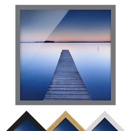Bilderwelten Bild mit Rahmen - Quadrat Flusssteg bei Sonnenuntergang