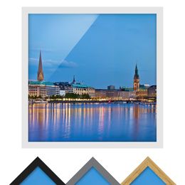 Bilderwelten Bild mit Rahmen - Quadrat Hamburg Skyline