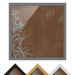 Bilderwelten Bild mit Rahmen - Quadrat Blaue Blumenskizze