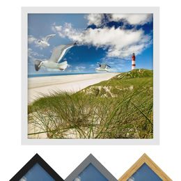 Bilderwelten Bild mit Rahmen Strand blau Motiv inkl. Rahmung - Dune Breeze - Leuchtturm Wohnzimmer Schlafzimmer