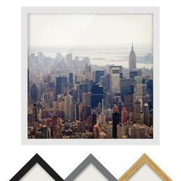 Bilderwelten Bild mit Rahmen Stadt beige Motiv inkl. Rahmung - Der Morgen in New York - Architektur Wohnzimmer Schlafzimmer