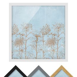 Bilderwelten Bild mit Rahmen Blumen blau Shabby inkl. Rahmung - Radierung in Blau - Deko Wohnzimmer Schlafzimmer