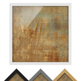 Bilderwelten Bild mit Rahmen - Quadrat Blumen unter Ornamentstruktur