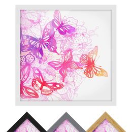 Bilderwelten Bild mit Rahmen Tiere weiss Illustration Aquarell - Schmetterlingstraum - Schmetterlinge Wohnzimmer Schlafzimmer