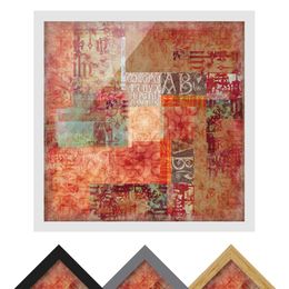 Bilderwelten Bild mit Rahmen - Quadrat Schriftmuster