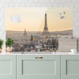 Bilderwelten Glas Spritzschutz Vintage beige Stadt - Paris im Morgengrauen - Paris K&uuml;chenr&uuml;ckwand aus Glas