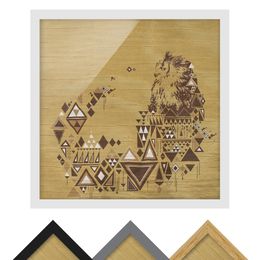 Bilderwelten Bild mit Rahmen Tiere gold modern inkl. Rahmung - No.MW17 Indianische Eule - Eule Wohnzimmer Schlafzimmer