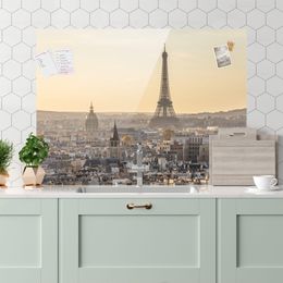 Bilderwelten Glas Spritzschutz Vintage beige Stadt - Paris im Morgengrauen - Paris K&uuml;chenr&uuml;ckwand aus Glas