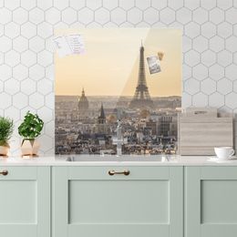 Bilderwelten Glas Spritzschutz Vintage beige Stadt - Paris im Morgengrauen - Paris K&uuml;chenr&uuml;ckwand aus Glas