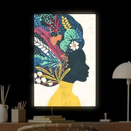 Bilderwelten LED-Wechselbild Frau mit Blumenafro