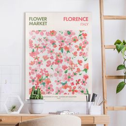 Bilderwelten Leinwandbild Blumen Illustration Kunstdruck rosa - Flower Market - Florence - Wandbild XXL Wohnzimmer Schlafzimmer