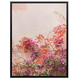Bilderwelten Leinwandbild Rosa Wand mit Blumen