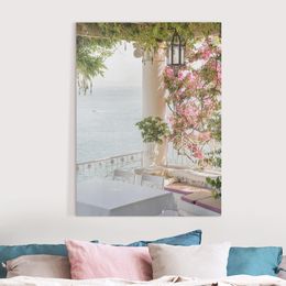 Bilderwelten Leinwandbild Stadt Motiv Kunstdruck blau - Italienischer Balkon - Italien XXL Wohnzimmer Schlafzimmer