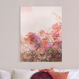 Bilderwelten Leinwandbild Blumen Motiv Kunstdruck rosa - Rosa Wand mit Blumen - Wandbild XXL Wohnzimmer Schlafzimmer