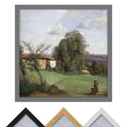 Bilderwelten Bild mit Rahmen - Quadrat Jean-Baptiste Camille Corot - Ein Bauernhof