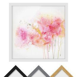 Bilderwelten Bild mit Rahmen - Quadrat Aquarell Blumen Pfingstrosen