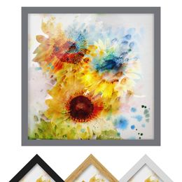 Bilderwelten Bild mit Rahmen - Quadrat Aquarell Blumen Sonnenblumen