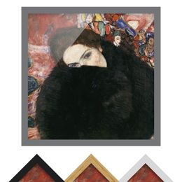 Bilderwelten Bild mit Rahmen - Quadrat Gustav Klimt - Dame mit Muff