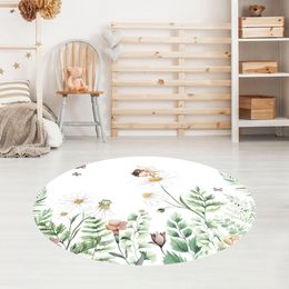 Bilderwelten Vinylteppich Tropisch gr&uuml;n Blumen Aquarell - Kleine Elfe auf der M&auml;rchenwiese - Gr&auml;ser Kinderzimmer