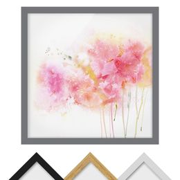 Bilderwelten Bild mit Rahmen - Quadrat Aquarell Blumen Pfingstrosen