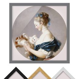 Bilderwelten Bild mit Rahmen - Quadrat Jean Honor&eacute; Fragonard - M&auml;dchen mit Hund