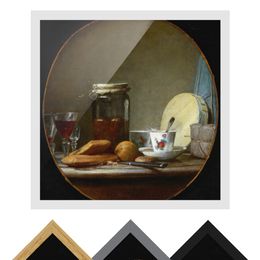 Bilderwelten Bild mit Rahmen - Quadrat Jean-Baptiste Sim&eacute;on Chardin - Glas mit Aprikosen