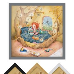Bilderwelten Bild mit Rahmen - Quadrat Frida kuschelt mit ihren Freunden
