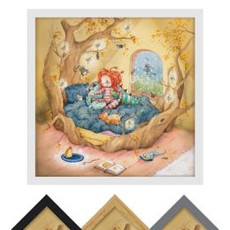 Bilderwelten Bild mit Rahmen - Quadrat Frida kuschelt mit ihren Freunden