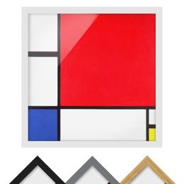 Bilderwelten Bild mit Rahmen originell einzigartig Abstrakt inkl. Rahmung - Piet Mondrian - Komposition Rot Blau Gelb - Deko Wohnzimmer Schlafzimmer