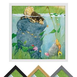 Bilderwelten Bild mit Rahmen gr&uuml;n Illustration Aquarell - Pony Leo - Deko Kinderzimmer Baby M&auml;dchen Jungen