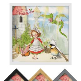 Bilderwelten Bild mit Rahmen gr&uuml;n Illustration Aquarell - Erdbeerinchen Erdbeerfee - Theaterspiel - Deko Kinderzimmer Baby M&auml;dchen Jungen