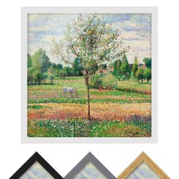 Bilderwelten Bild mit Rahmen Wald gr&uuml;n modern inkl. Rahmung - Camille Pissarro - Wiese mit Schimmel - B&auml;ume Wohnzimmer Schlafzimmer