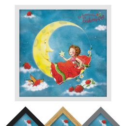 Bilderwelten Bild mit Rahmen blau Illustration Aquarell - Erdbeerinchen Erdbeerfee - Tr&auml;um sch&ouml;n - Deko Kinderzimmer Baby M&auml;dchen Jungen