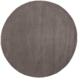 Wollteppich CarpetFine, H:14mm Ø:120cm, grau, Wolle, Teppiche, "Gabbeh Lola Uni", mit natürlichem Pflanzenmaterial von Hand gewebt, auch als Läufer