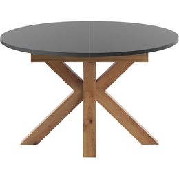 Esstisch "New Atlanta", schwarz (asteiche, vulkanschwarz supermatt, asteiche, vulkanschwarz supermatt), H:81cm, SET ONE BY Musterring, Tische, Esstisch, mit runder Platte, ausziehbar, Stern-Fu&szlig;, Ma&szlig;e &Oslash;130cm (170x130cm)
