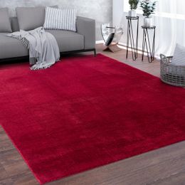 Teppich Paco Home, B:300cm H:14mm L:400cm, rot, Polyester, Wohnzimmer, Teppiche, "Cadiz 630", Uni-Farben, besonders weich, waschbar, auch als L&auml;ufer
