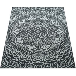 Teppich Paco Home, B:60cm H:4mm L:100cm, schwarz, Polypropylen (PP), Wohnzimmer, Teppiche, "Coco 205", Flachgewebe, Paisley Muster, In- und Outdoor