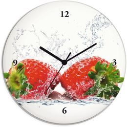 Wanduhr Artland, T:1,8cm, rot, Wohnzimmer, Wanduhren, "Erdbeeren mit Spritzwasser", wahlweise mit Quarz- oder Funkuhrwerk, lautlos ohne Tickgeräusche