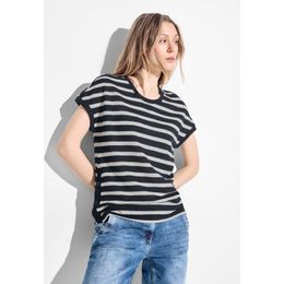 Cecil Damen T-Shirt, blau, Gr. S, gestreift, Stoff, 60% Viskose, 40% Polyester, Shirts, mit Knopf Details