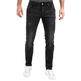 PEAK TIME Herren Slim-fit-Jeans "München", grau, Basic, Gr. 30, Abriebeffekte, Destroyed-Effekte, Denim/Jeans, Obermaterial: 87% Baumwolle, 9%