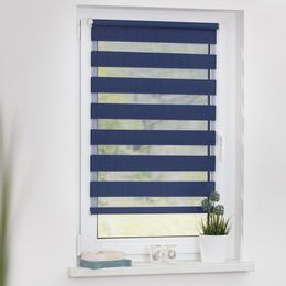Doppelrollo, B:80cm H:200cm, blau, LICHTBLICK ORIGINAL, Polyester, Rollos, "Duo Rollo Klemmfix, ohne Bohren, verspannt", Einfache Klemm-Montage ohne